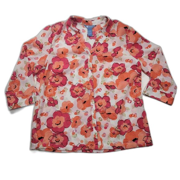Koret | Tops | Koret Womens 34 Sleeve Floral Blouse L | Poshmark